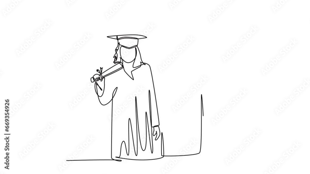 Animated self drawing of continuous line draw young happy couple ...