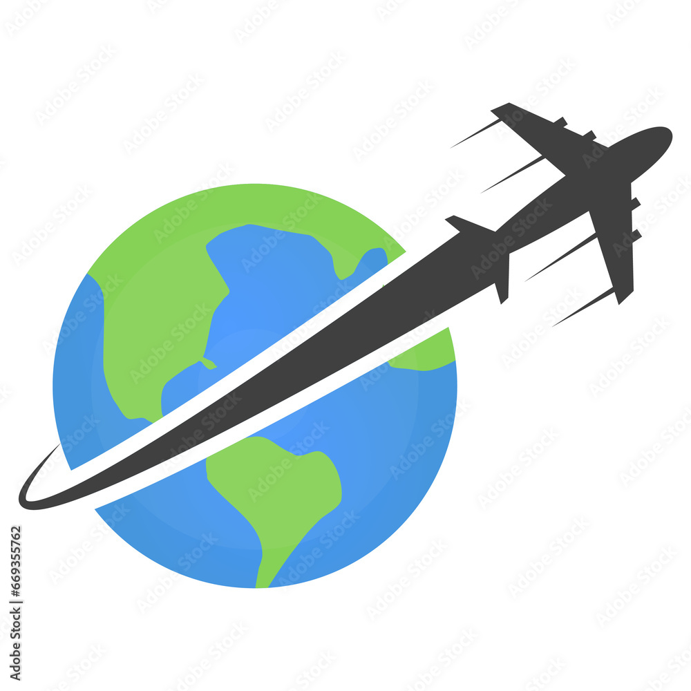Vector illustration of plane and earth icon sign and symbol. colored ...