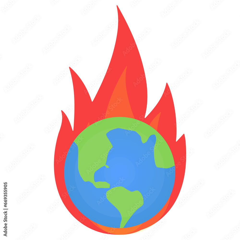 Vector illustration of the earth is on fire icon sign and symbol ...