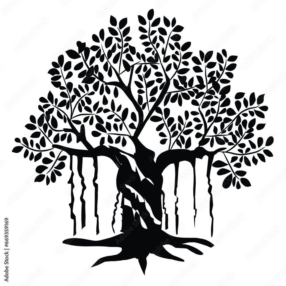 wringin tree,trees with thick leaves,the big tree took root, large ...