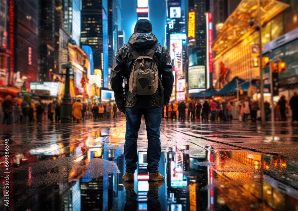 A guide leading a group of photographers on a nighttime cityscape tour ...