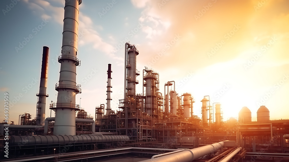 An industrial oil refinery in the oil and gas petrochemical industry ...