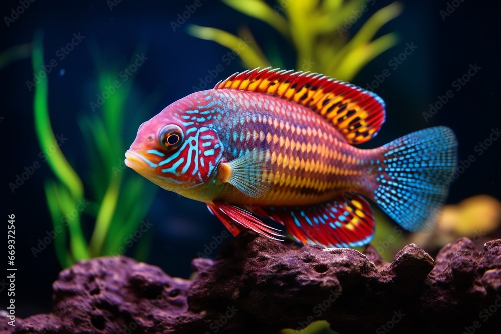 Photo Art Print Generative AI Colorful of ornamental fish African cichlids Malawi Peacock in fish tank The Little Hut