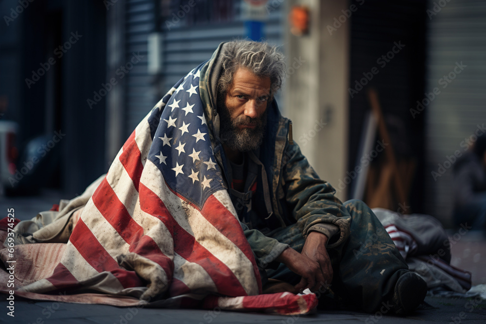 Homelessness, economical crisis social issue in USA concept. Homeless ...