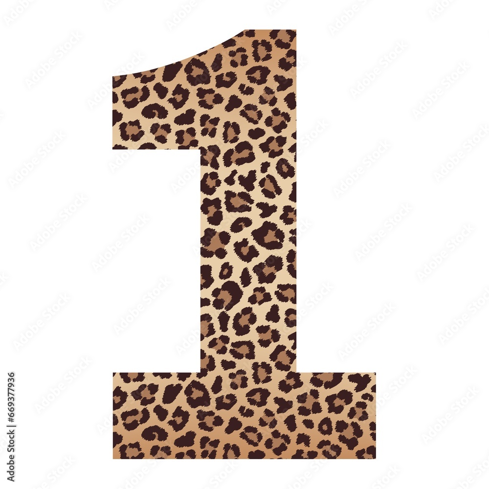 number of 1 fill with leopard skin pattern design on white background ...