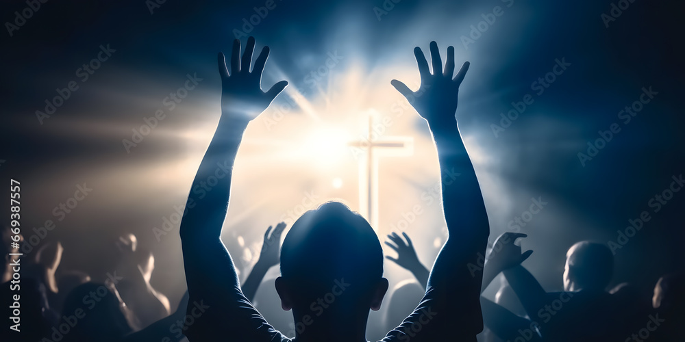 Christian worship God together hold hands and hugs warmth in Church ...