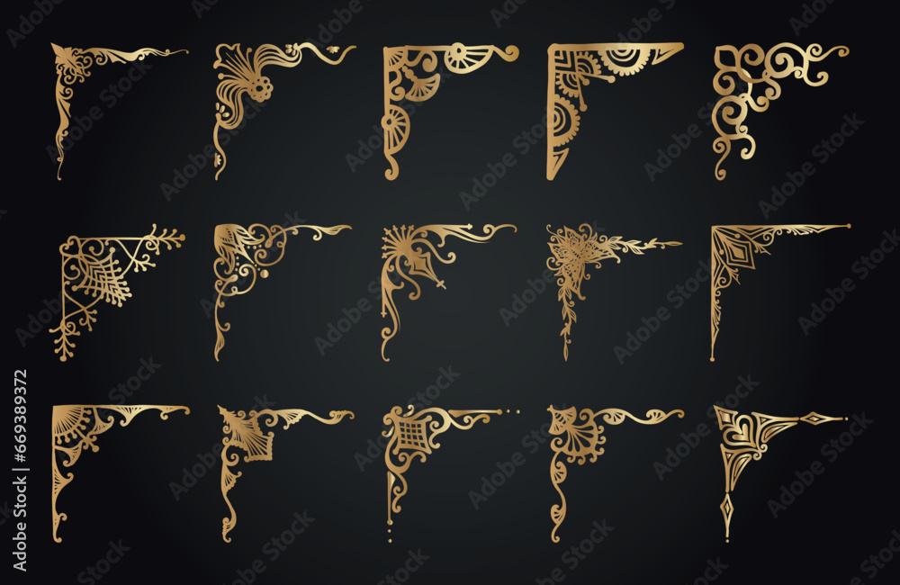 Set of decorative corner frames. Vintage calligraphic corners and ...