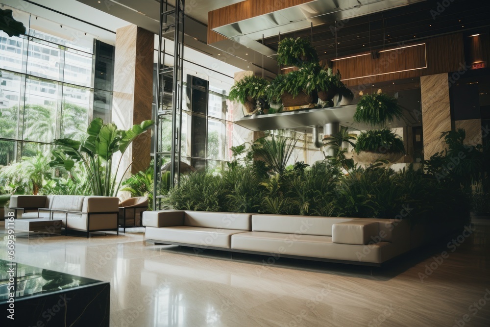 Eco-Friendly and Sustainable Hotel Lobby Interior - Modern Green Living ...