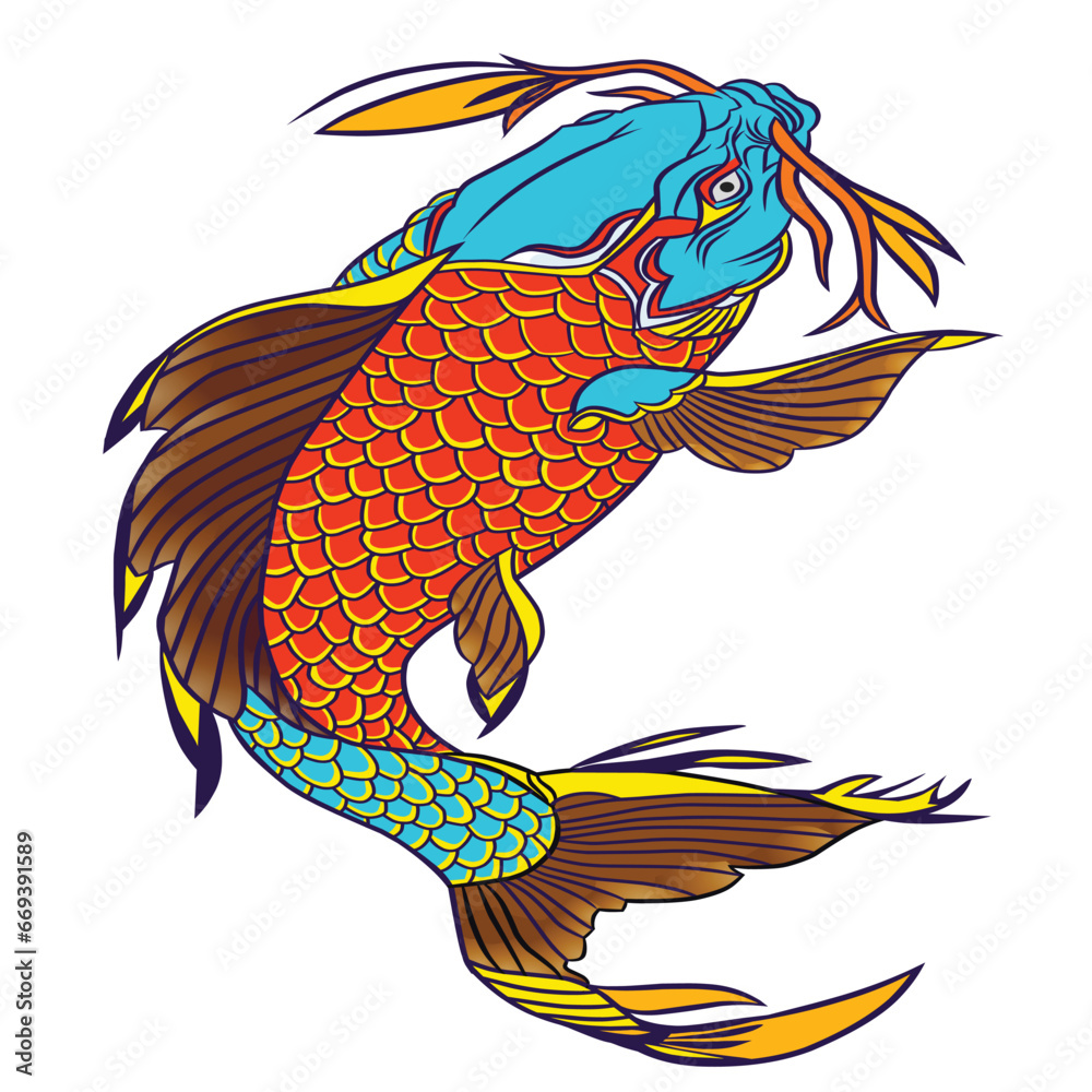 illustration of a fish,mustache catfish,scaly catfish,long tail catfish ...