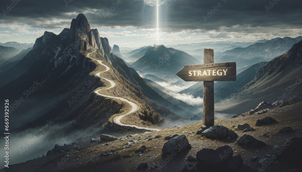 Strategic thinking: A sign with the word "Strategy" pointing towards a ...