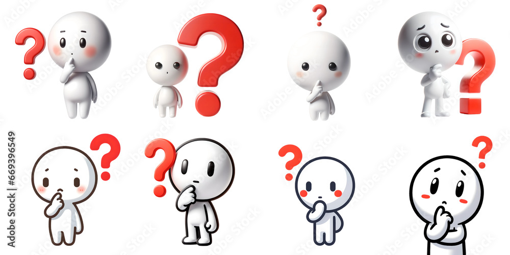 white human with red question mark collection, 3D and 2D SD Character ...