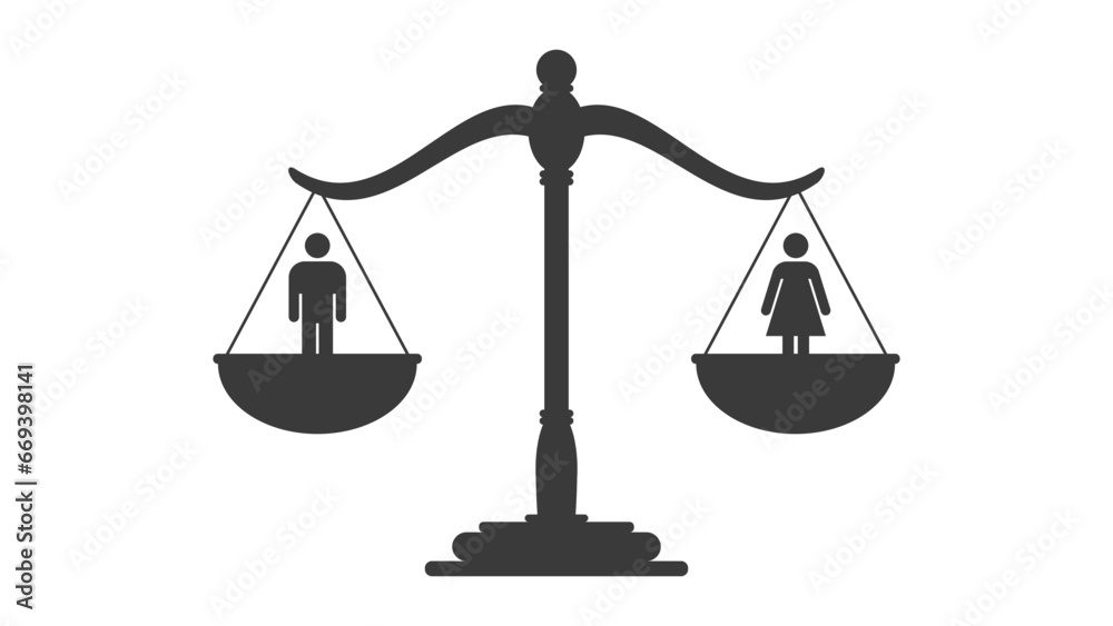 Gender Equality Concept. Weight scale with man and woman signs showing ...
