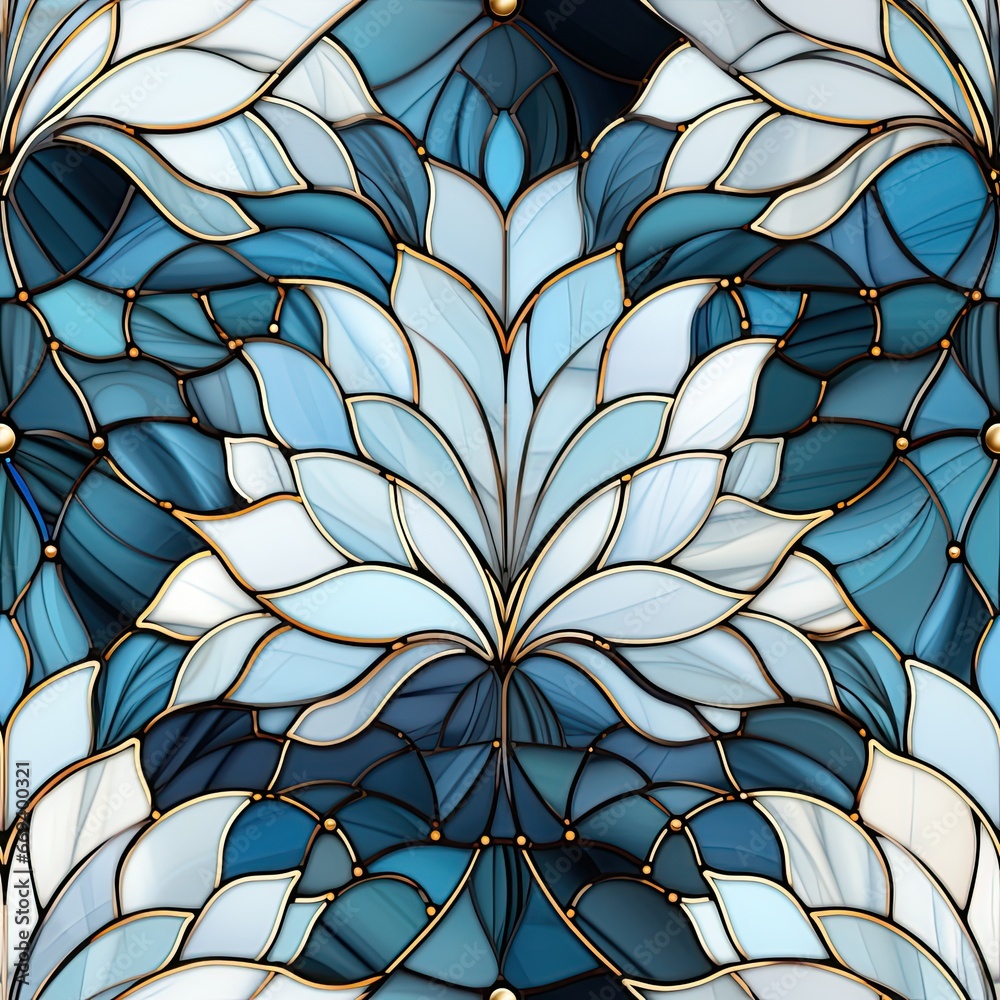 seamless pattern with texture of stained glass window on white blue ...