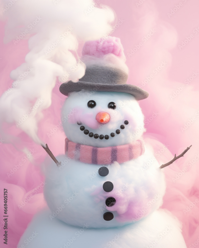 In a winter wonderland, a charming snowman dons a stylish hat and scarf ...