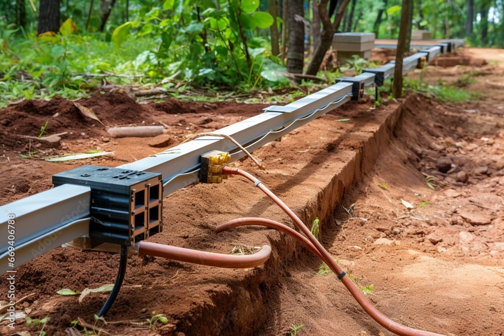 Installation of outdoor electrical wire way, cable ladder, and ground ...