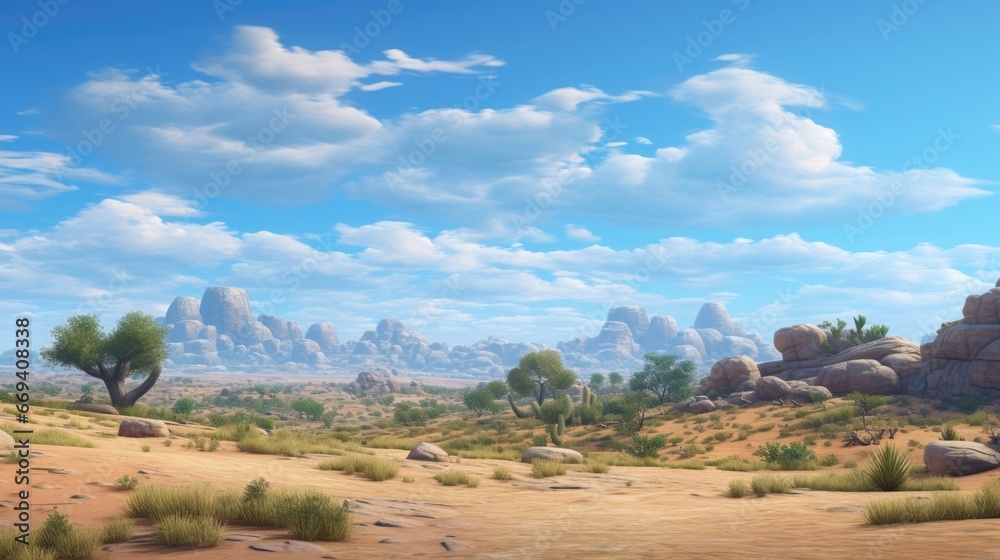 Vast desert expanse with iconic mountain backdrop and golden hour glow ...
