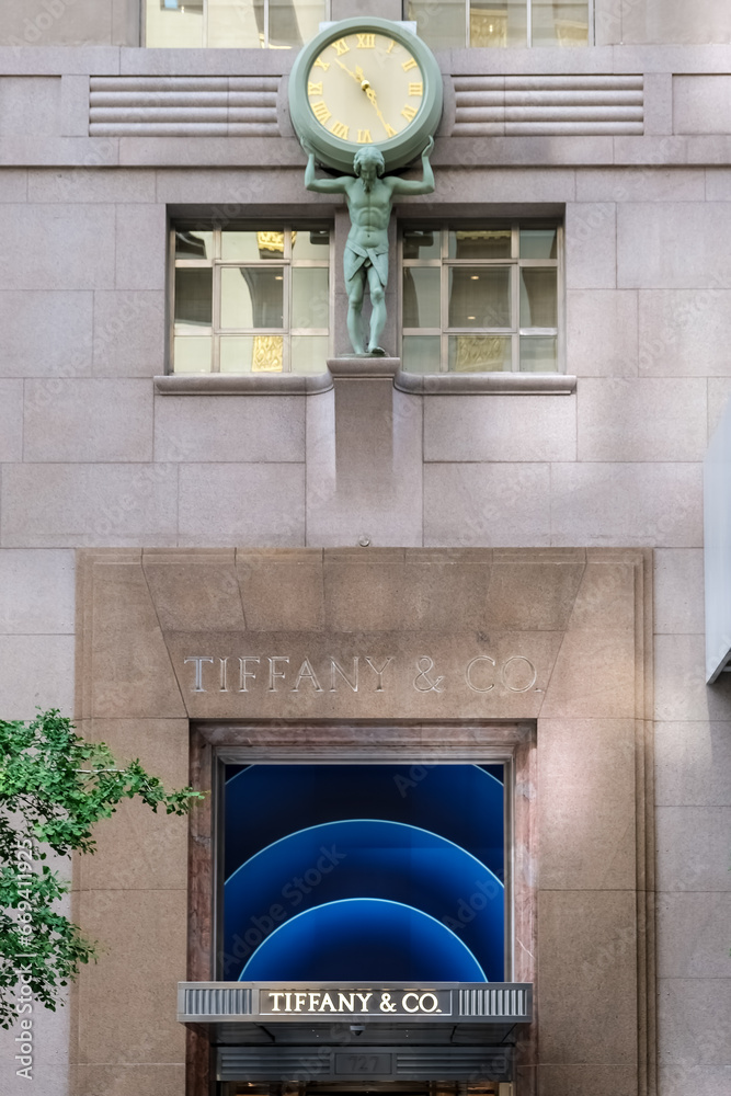 View of the Tiffany & Co. flagship store, a ten-story retail building ...