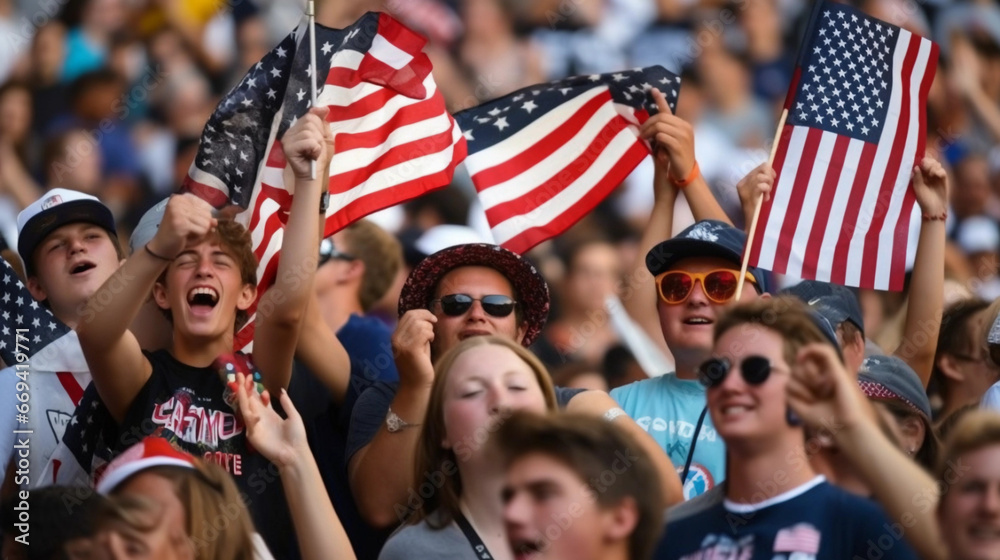 Energetic Sports Fans at Olympic Football Stadium: Cheering with Flags ...