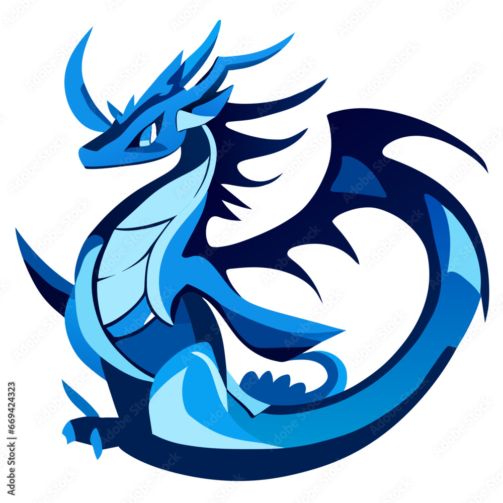 Blue dragon head on white background. Vector illustration in cartoon ...