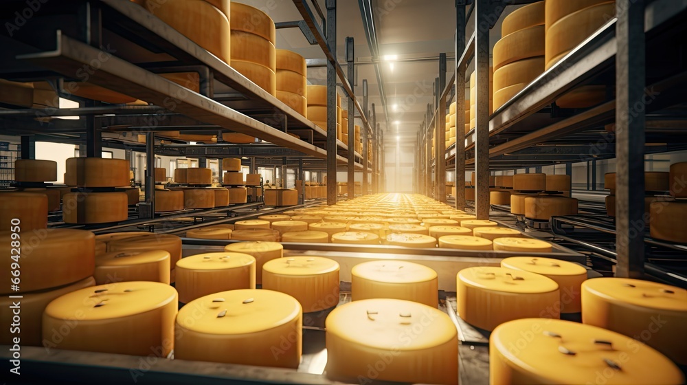 big cheese making factory, with lots of cheese Stock Illustration ...
