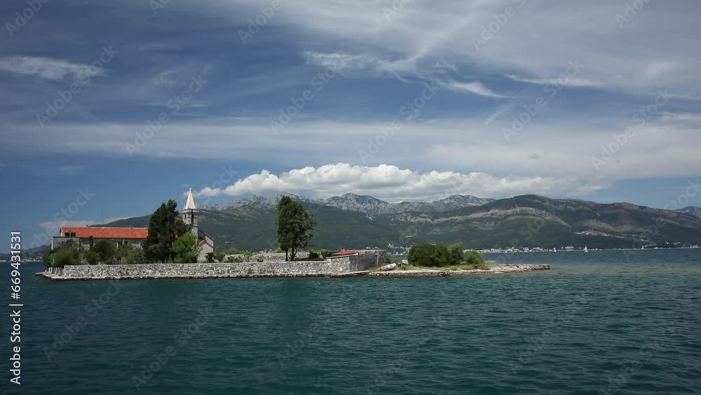 Boka-Kotor Bay, an island with St. George monastery. The site is ...