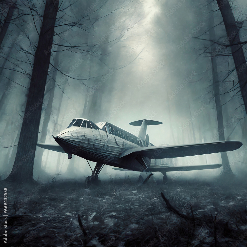airplane on the horror forest of ground Stock Photo | Adobe Stock
