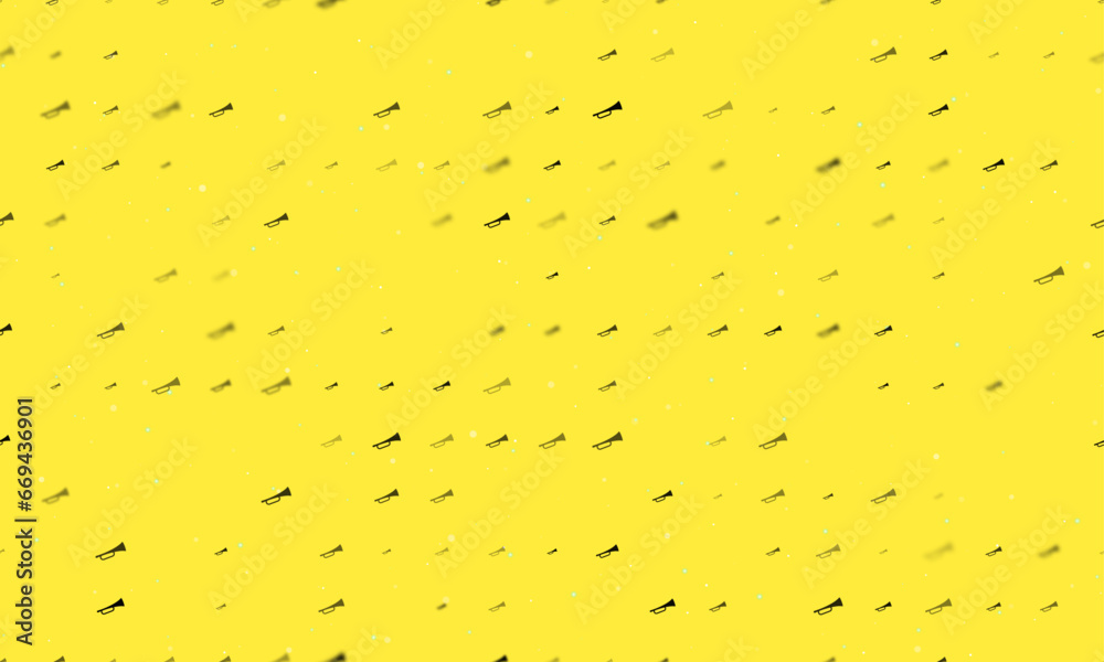 Seamless background pattern of evenly spaced black trumpet symbols of ...