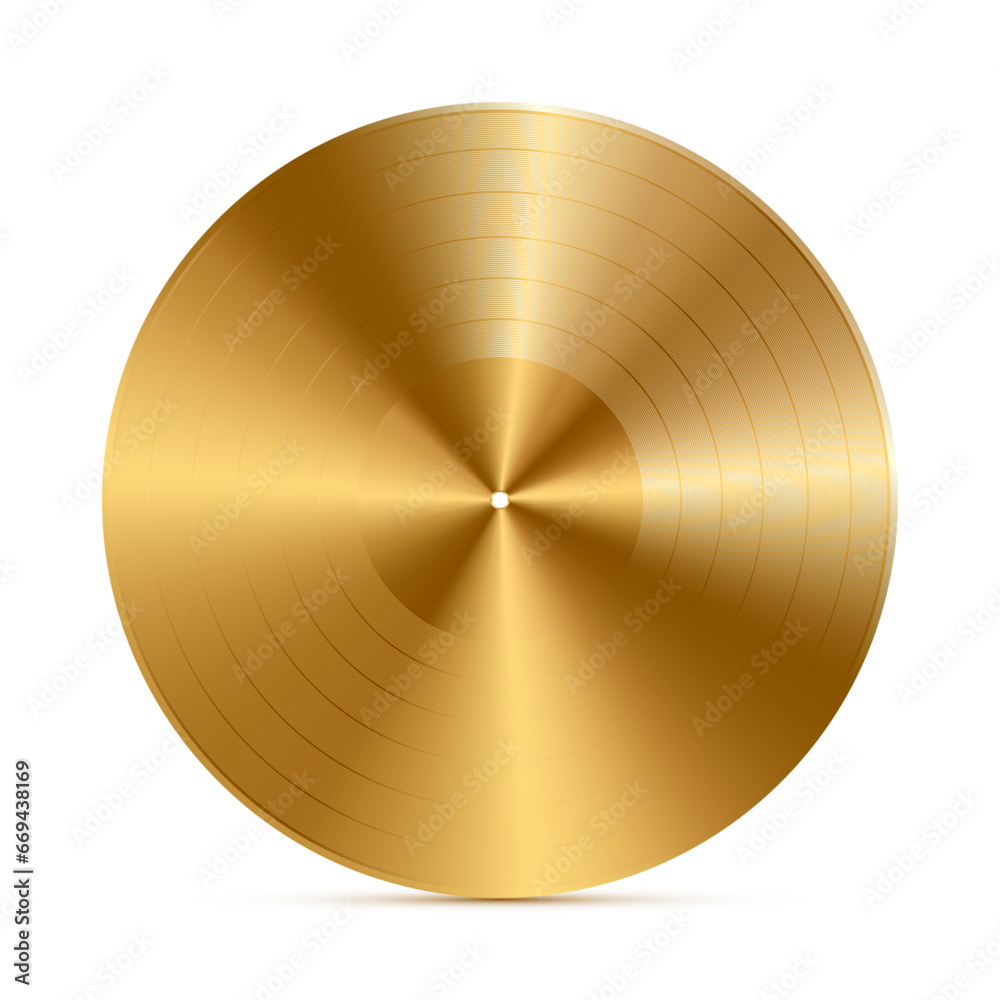 Realistic gold vinyl disc vector illustration isolated on white ...