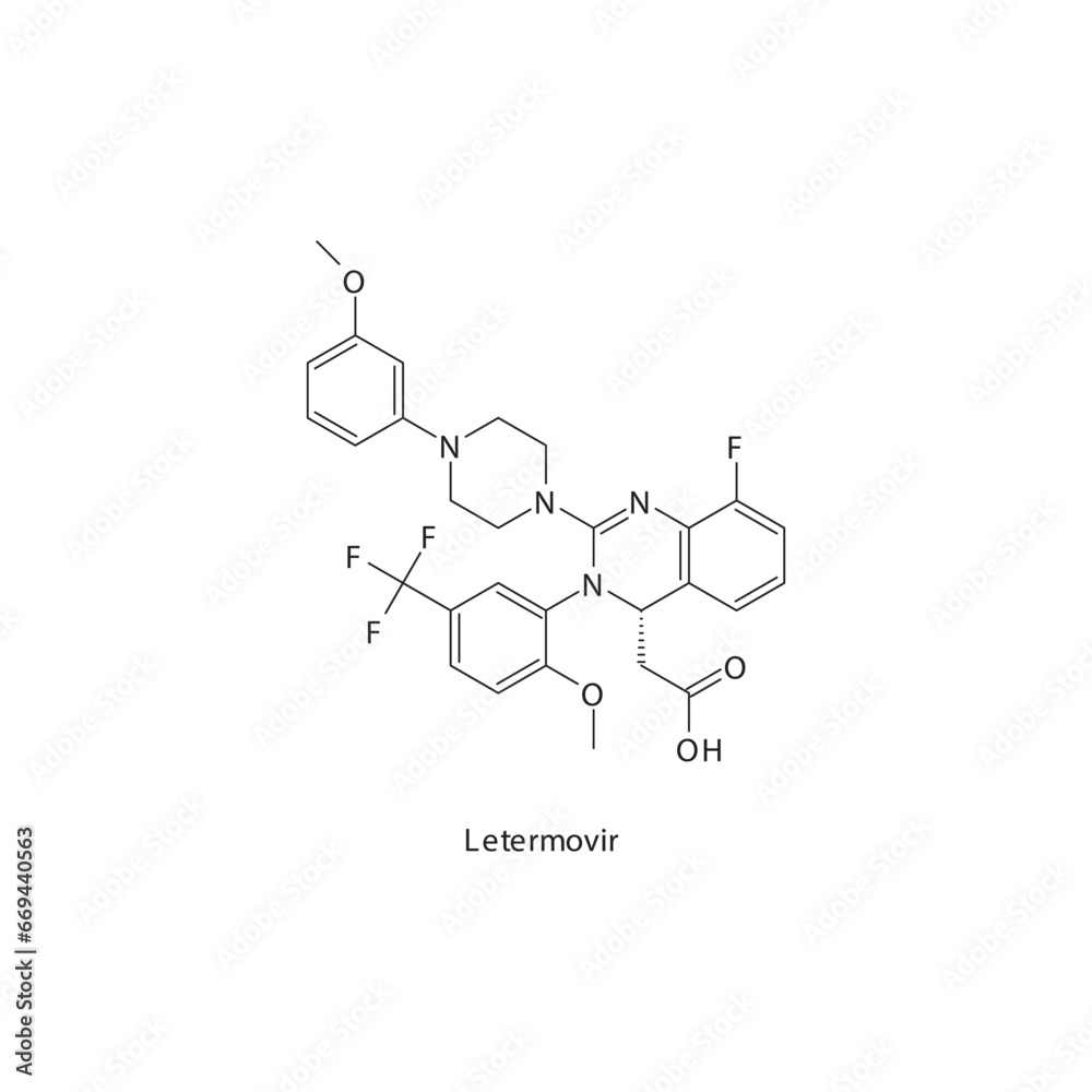 Letermovir flat skeletal molecular structure Antiviral drug used in ...