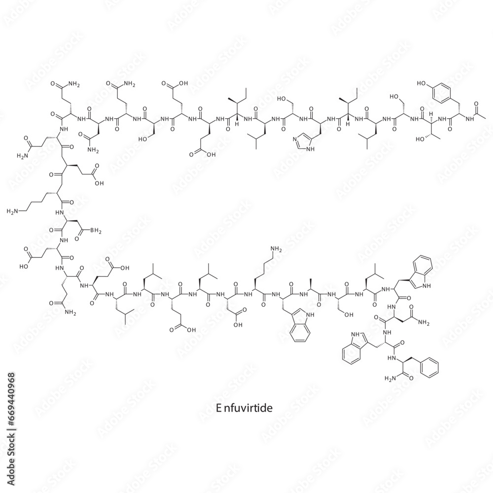 Vetor de Enfuvirtide flat skeletal molecular structure Entry Inhibitor ...