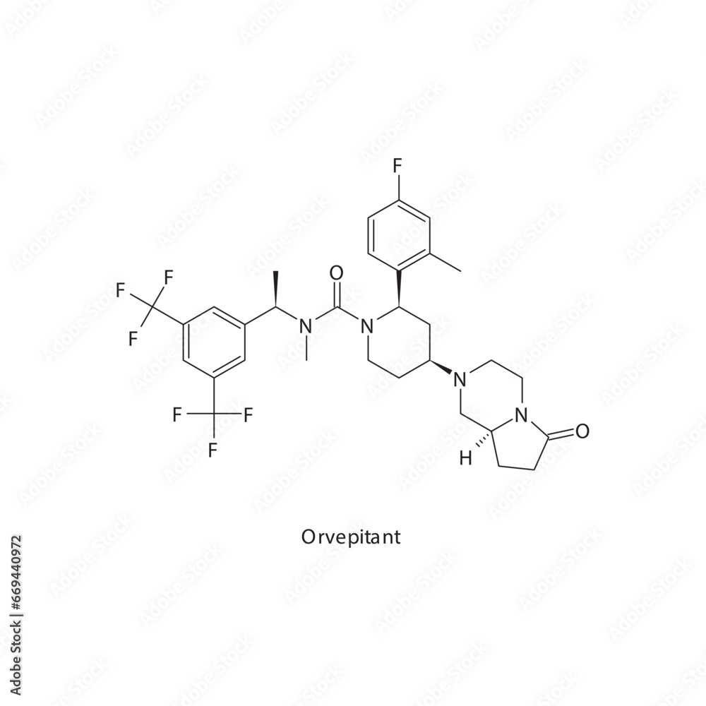 Orvepitant flat skeletal molecular structure Neurokinin receptor ...