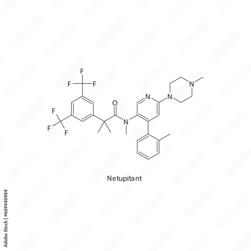 Netupitant flat skeletal molecular structure Neurokinin receptor ...