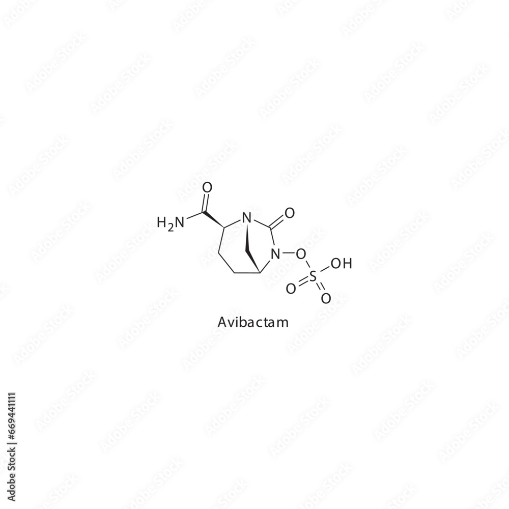 Avibactam flat skeletal molecular structure β-lactamase inhibitor drug ...