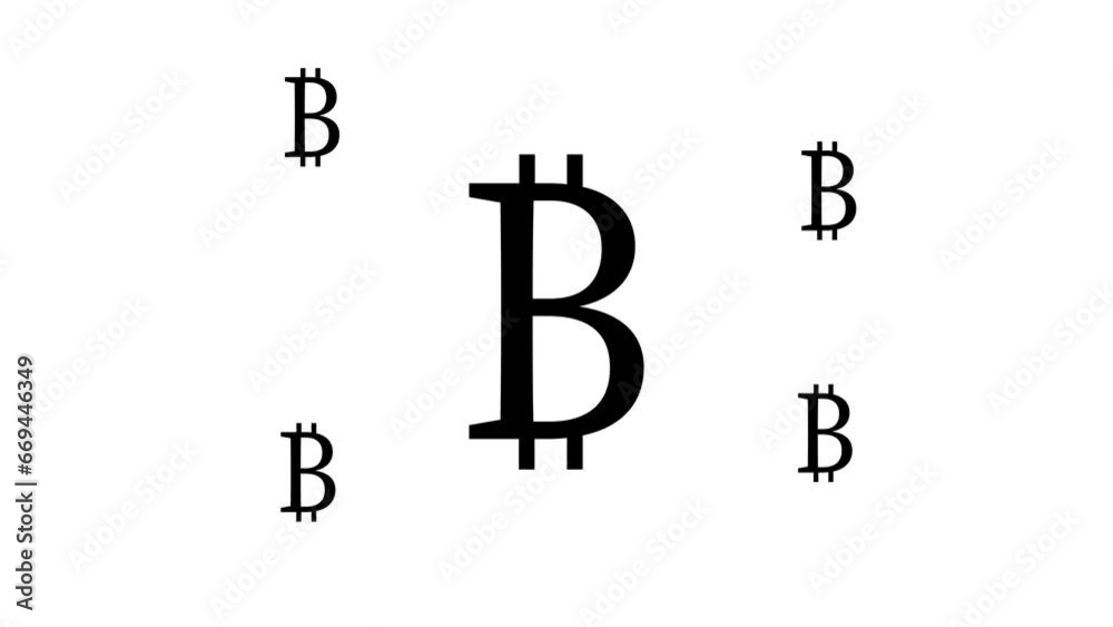 Zoom in and out animation the bitcoin symbol. Large black symbol in the ...