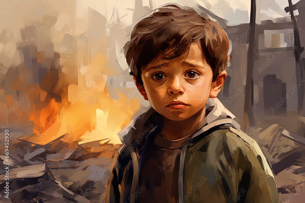 Generative AI illustration of a sad and crying Palestinian boy Stock ...