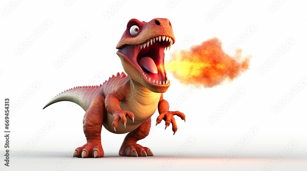 Surreal 3D: red cartoon tyrannosaurus rex with flames coming out of ...
