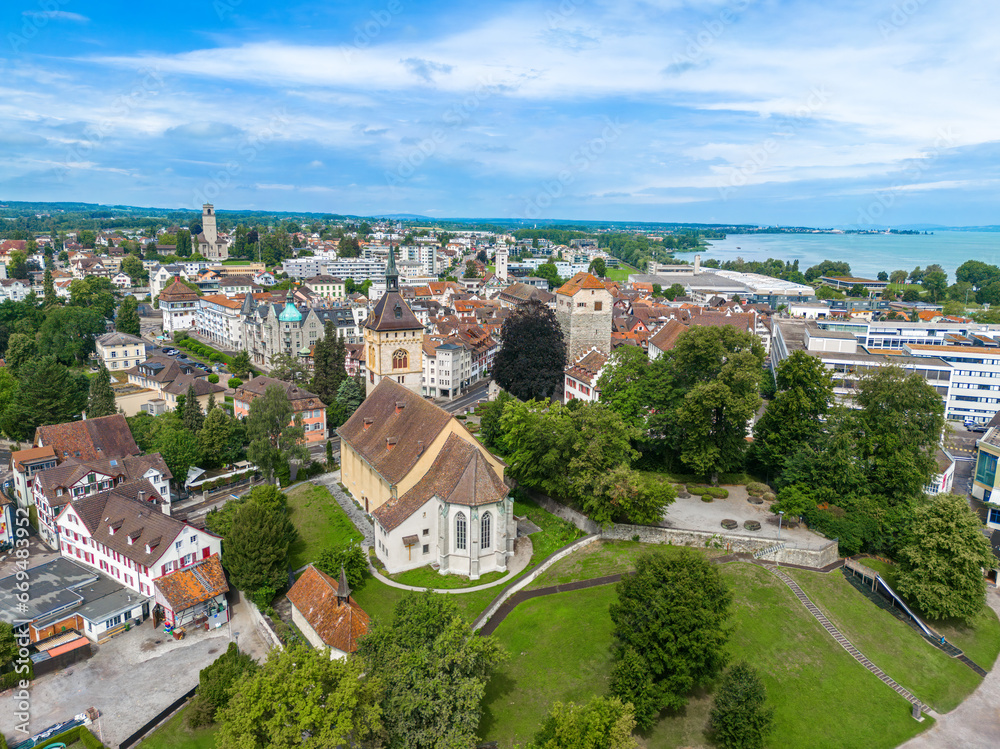 Aerial view of the town of Arbon in the canton of Thurgau in ...