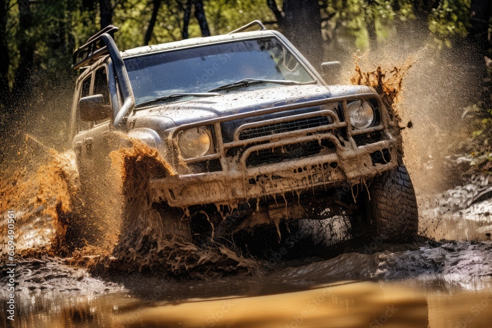 Off Road Vehicle Coming out of a Mud Hole Hazard, Generative AI ...