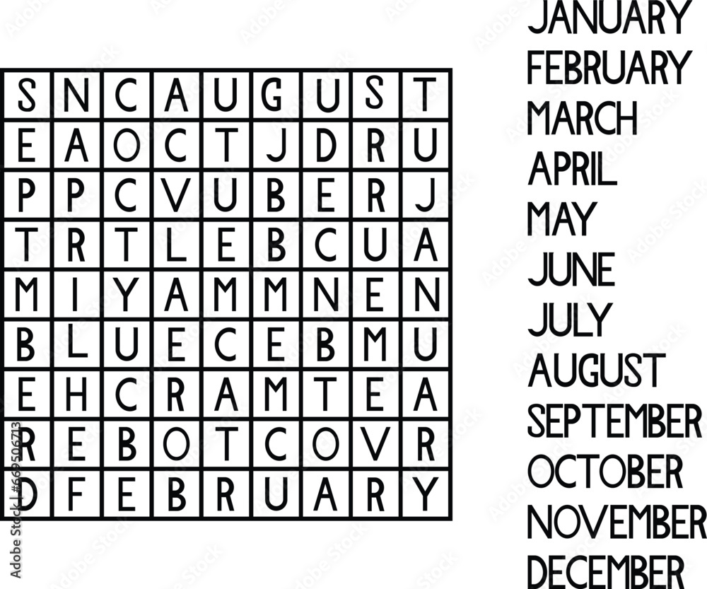 Vector crossword, education game for children about months of the year ...