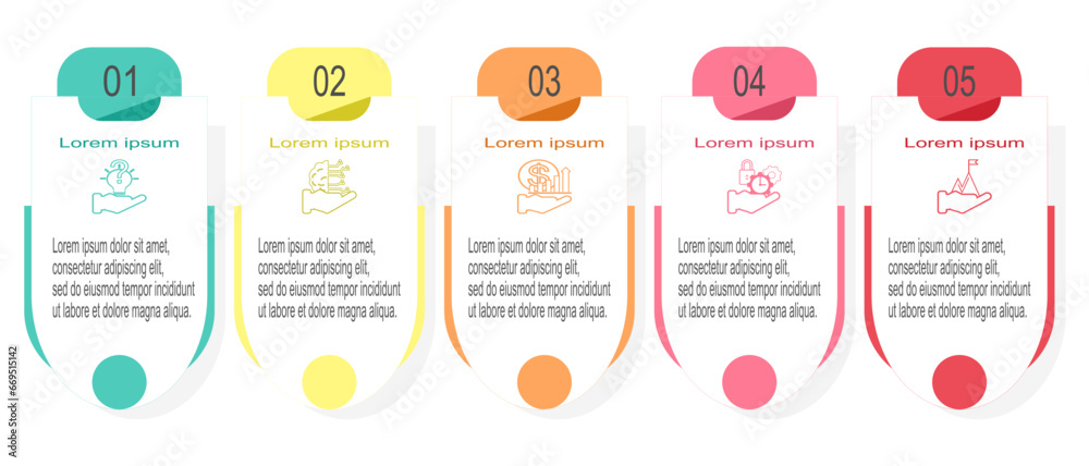 Timeline with 5 steps, label and marketing icons.Business infographics ...