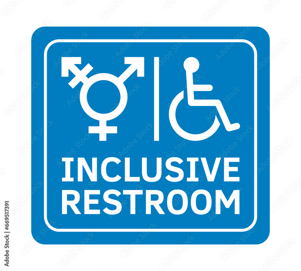 Vetor de Inclusive Restroom sign. All Gender sign and Wheelchair user ...