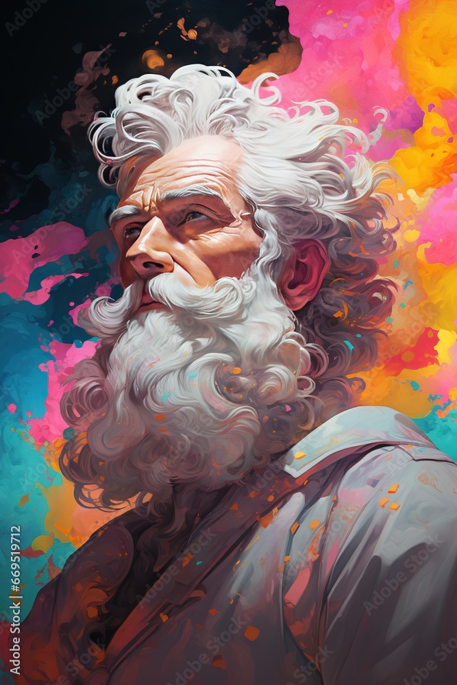 Un mélange de couleurs marbre, or et néon homme stoïque dans l'univers ...