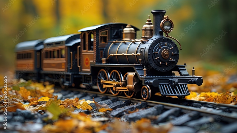 Miniature toy train with metal rails, scale 1:120. Vintage toy from 80 ...