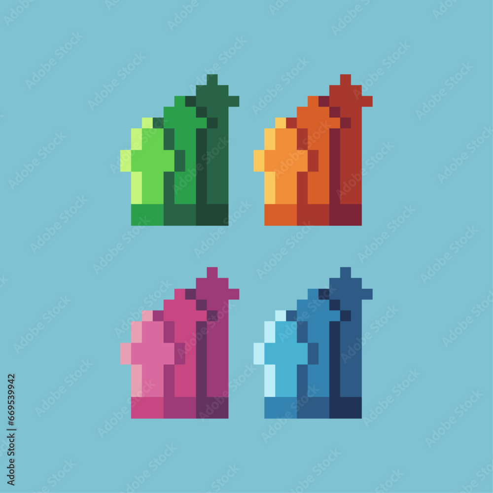 Pixel art sets of up graph with variation color item asset. Simple bits of up business graph ...