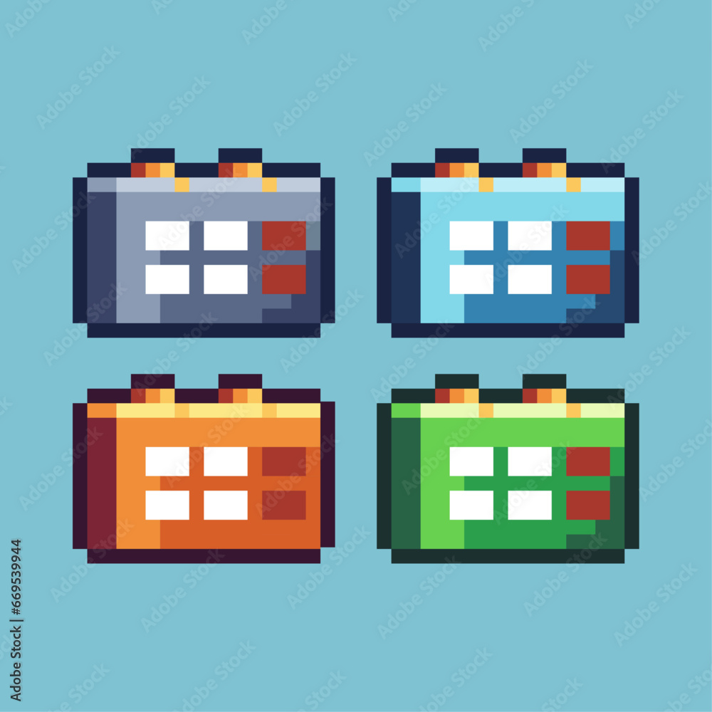 Pixel art sets of calendar with variation color item asset. Simple bits ...