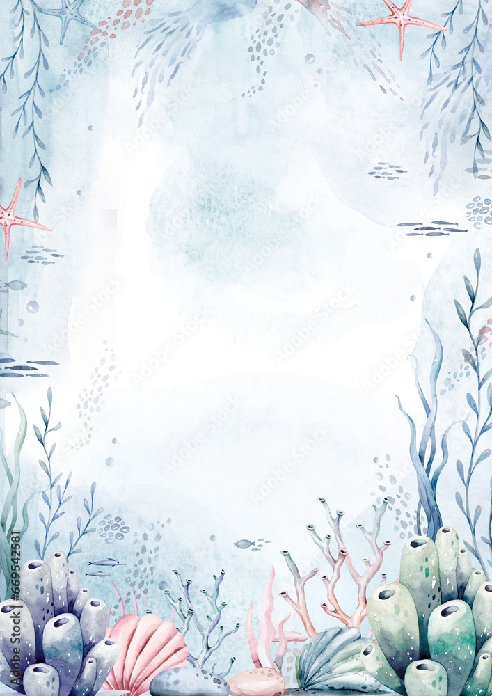 Birthday card and baby shower invitation under the sea theme background ...