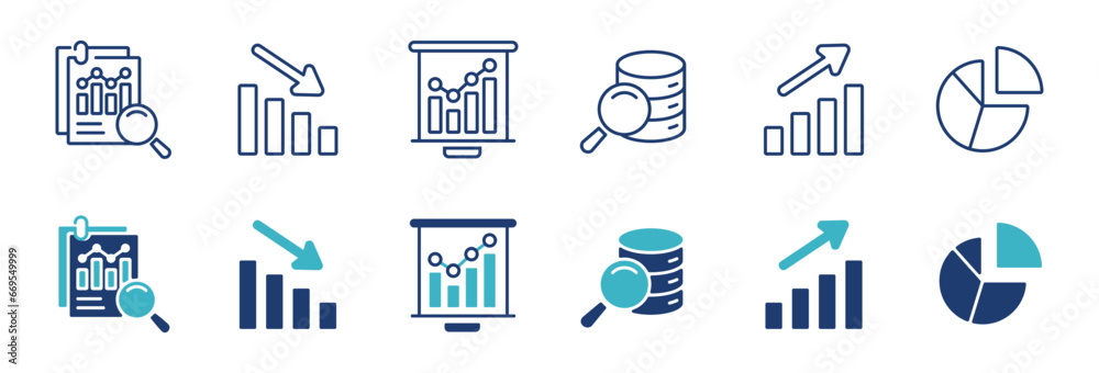 data statistic graph chart icon set diagram business growth analysis ...