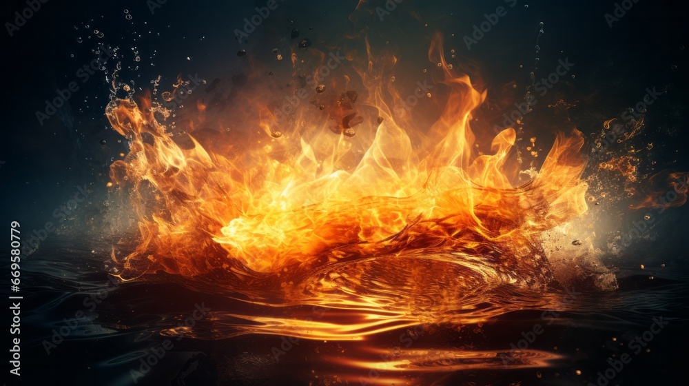 Struggle of fire flames and water splash on dark background Stock ...