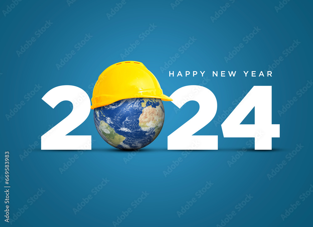 happy new year 2024 construction and industrial 3D concept. 2024 with ...