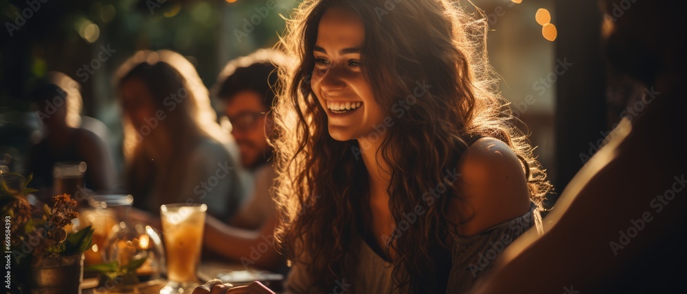 Large group of friends, millennial people with friend enjoying a fun ...